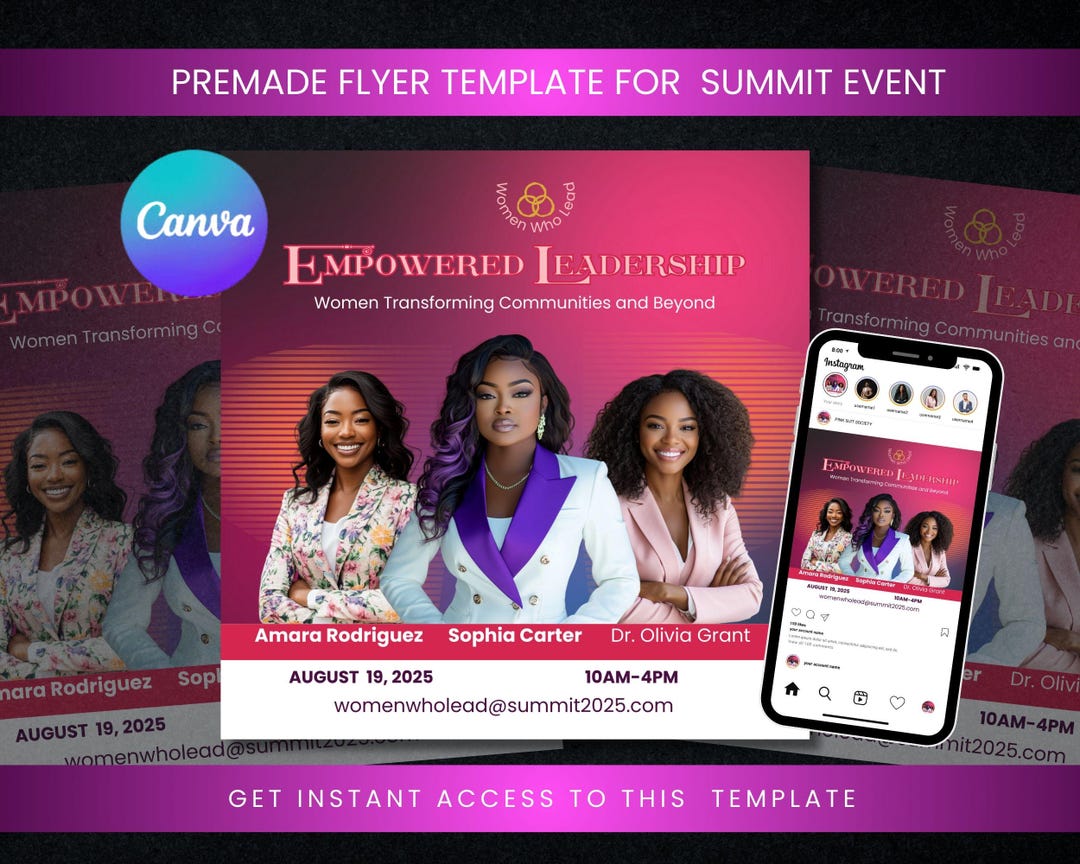 Editable Summit Flyer Template: Empowered Leadership Design (canva) - Etsy