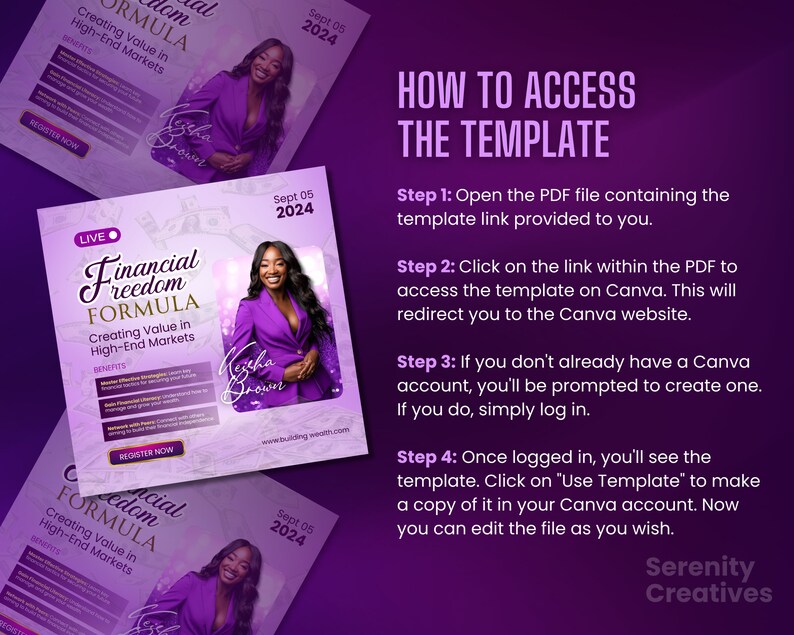 Financial Freedom Course Flyer Template: Violet & Gold DIY Design - Etsy