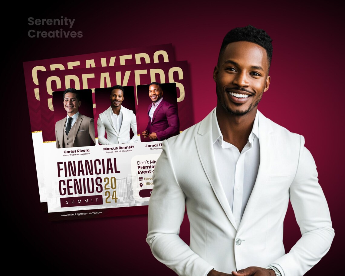 Maroon & Gold Financial Summit Flyer: Canva Template - Etsy