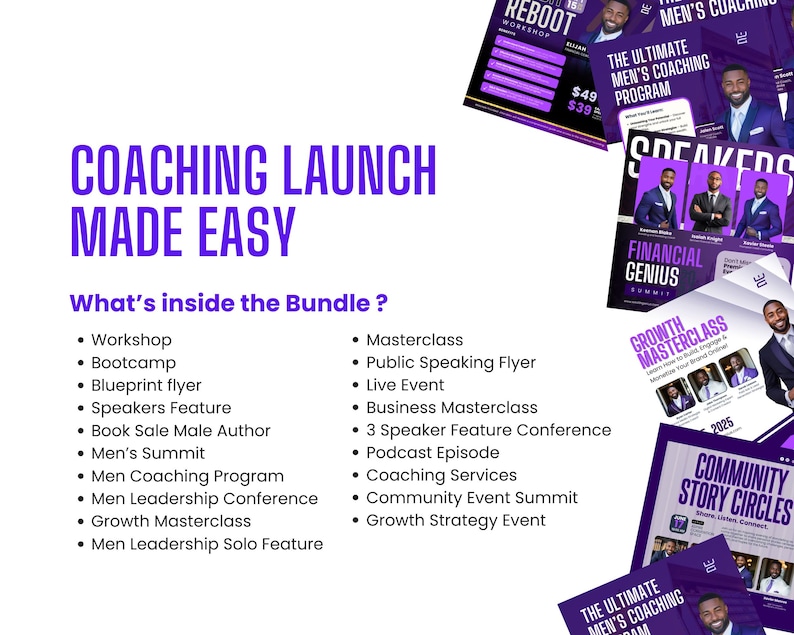 Coaching & Leadership Flyer Templates | 20-in-1 Male Event Bundle ...