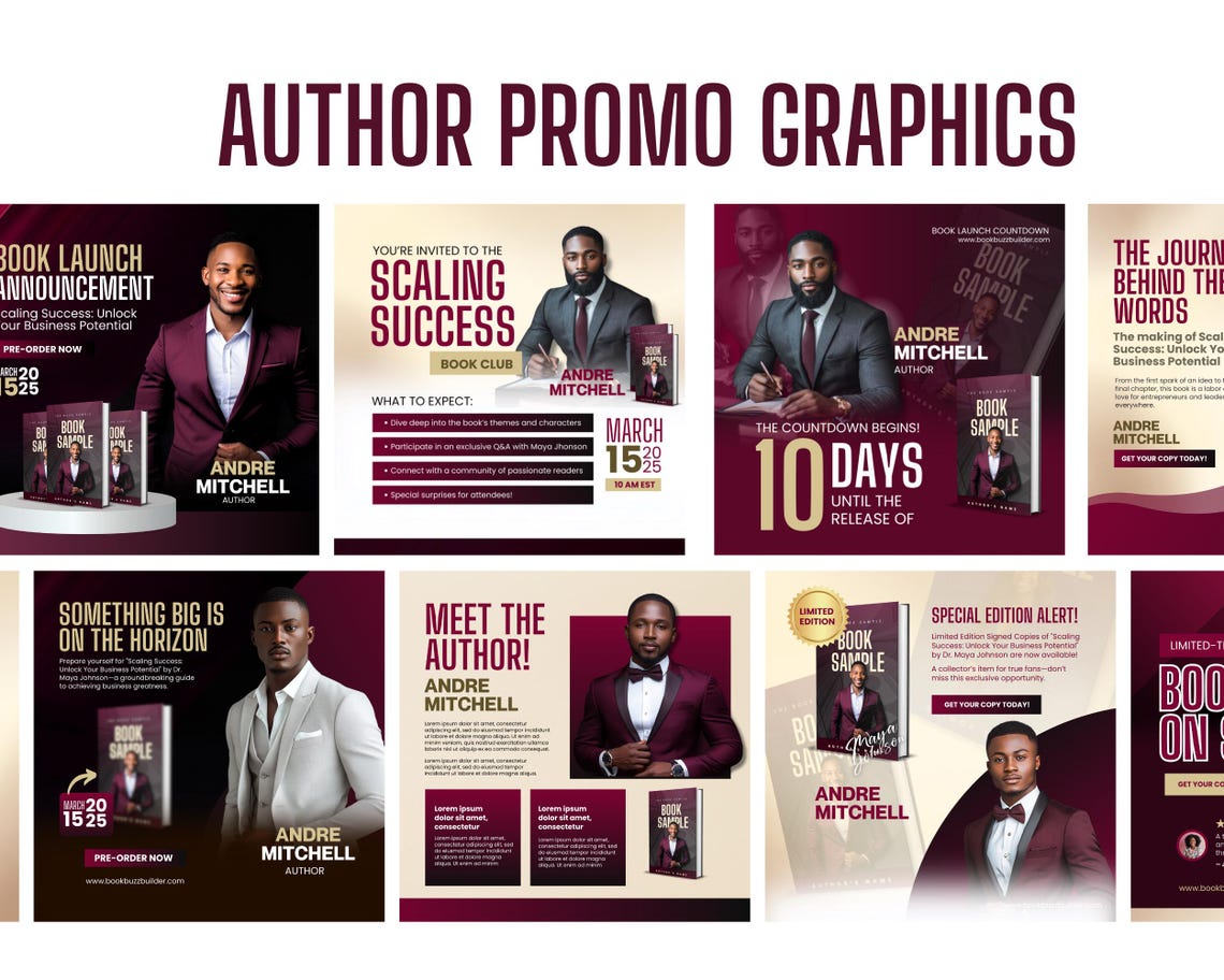 20-in-1 Editable Male Author Launch Bundle | Customizable Canva ...
