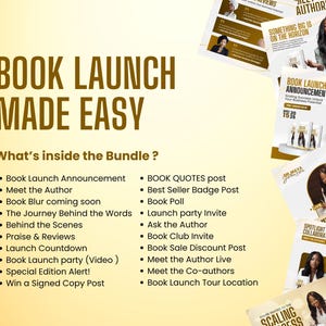 Gold 20-in-1 Editable Author Launch Bundle | Customizable Canva ...