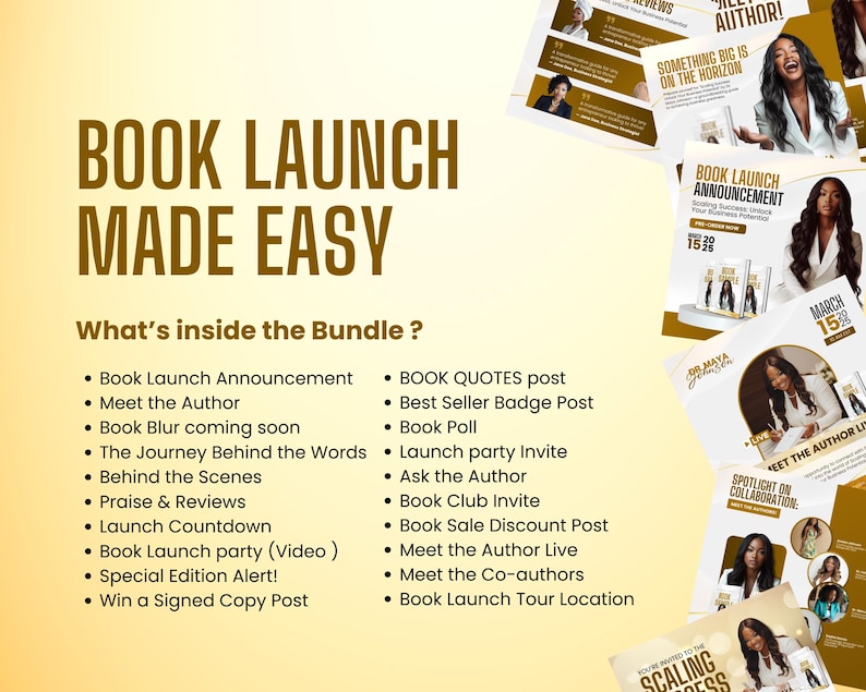 Gold 20-in-1 Editable Author Launch Bundle | Customizable Canva ...