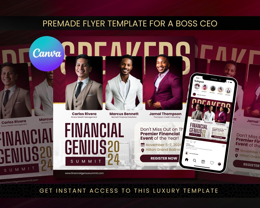 Maroon & Gold Financial Summit Flyer: Canva Template - Etsy