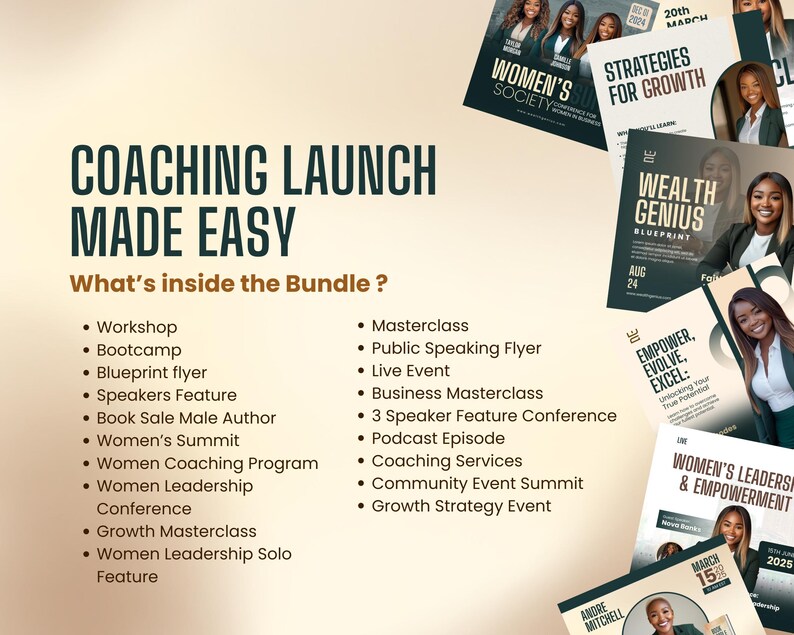 Coaching Event Flyer Bundle | 20 Elegant Canva Templates for Women’s ...