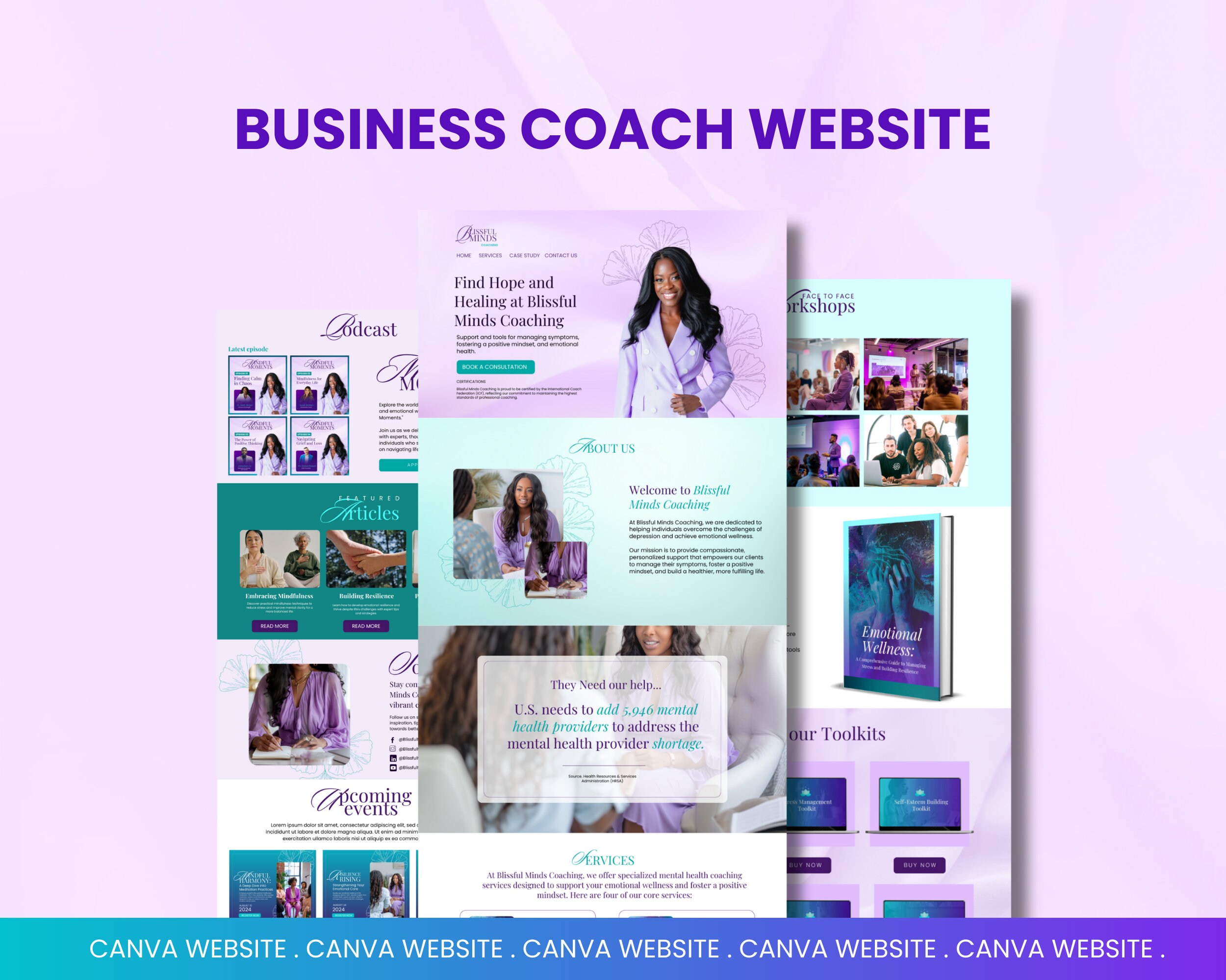 Mental Health Coach Canva Website Template: Custom Design & Brand Guide ...