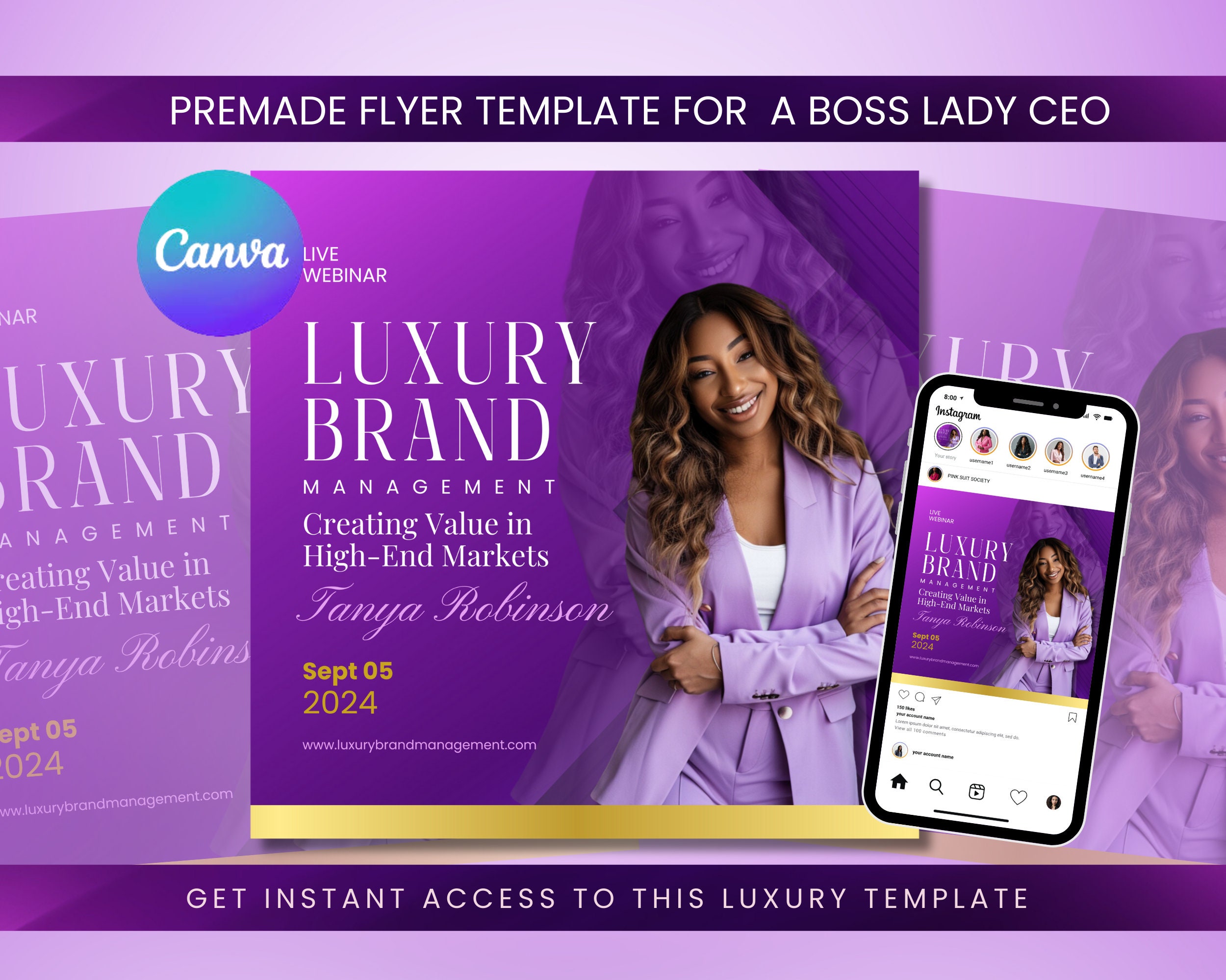 Violet and Gold Luxury Brand Flyer: Business Webinar Template - Etsy