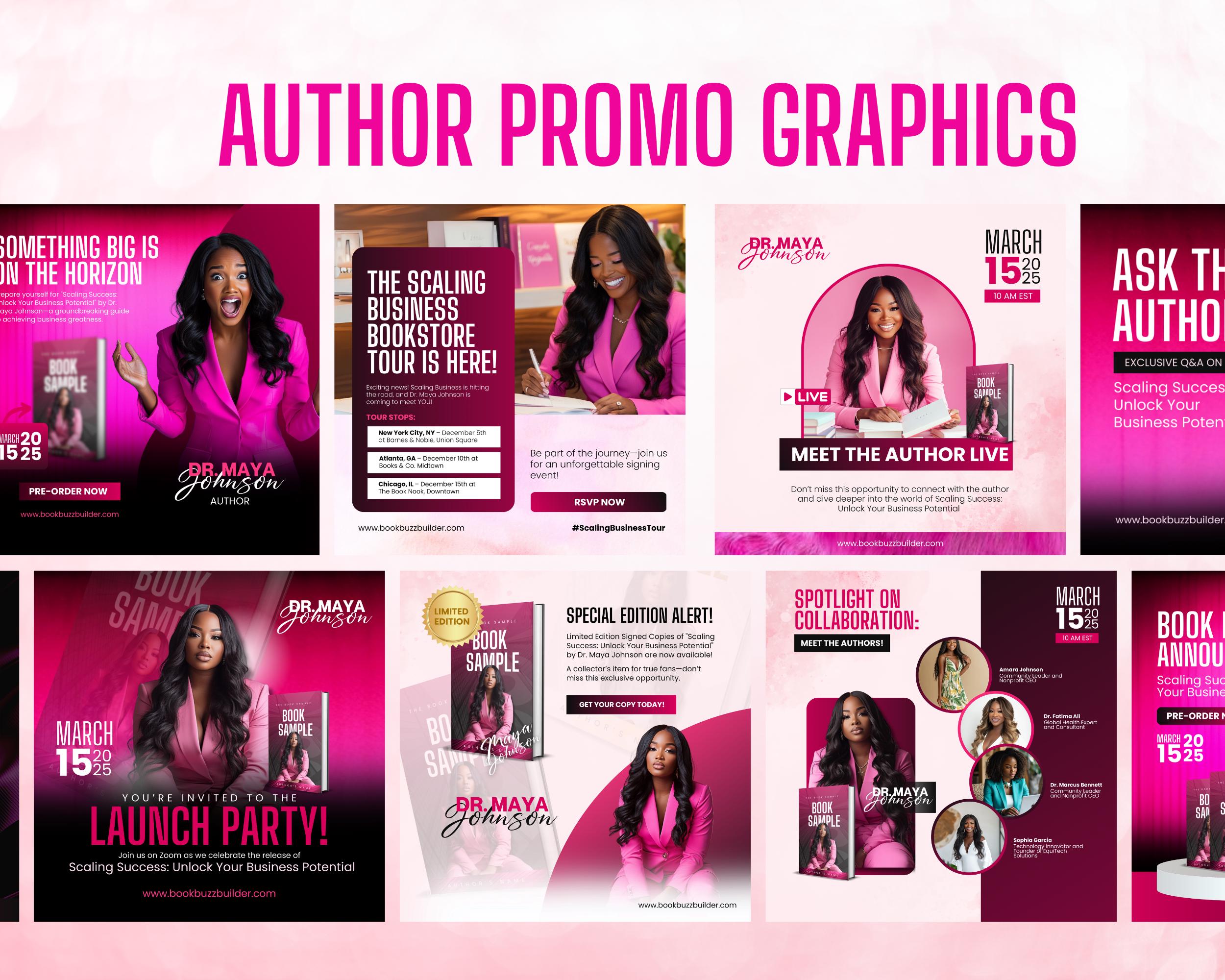 Pink 20-in-1 Editable Author Launch Bundle | Customizable Canva ...