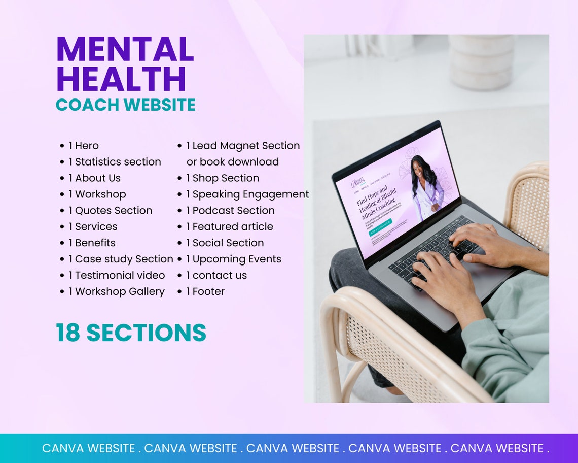 Mental Health Coach Canva Website Template: Custom Design & Brand Guide ...