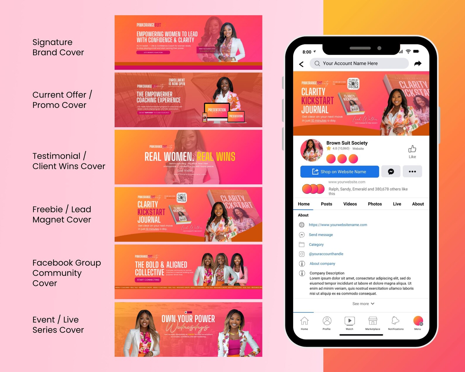 Facebook Cover Templates for Coaches: Canva Editable Banner Bundle ...