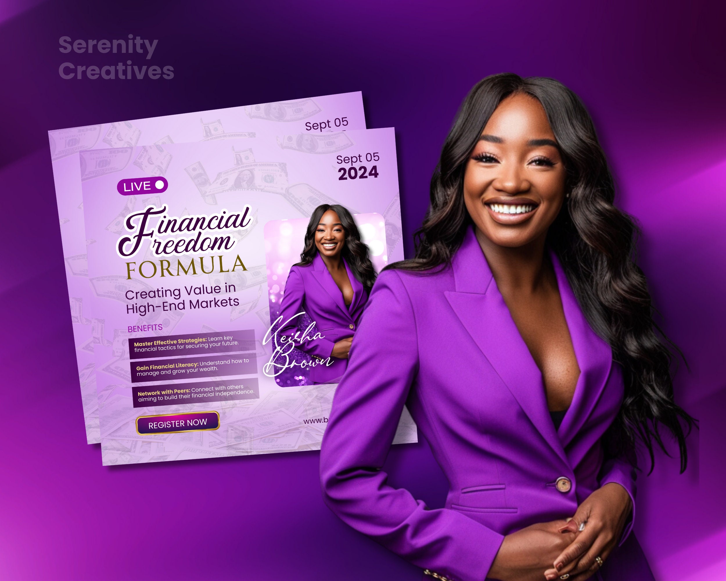 Financial Freedom Course Flyer Template: Violet & Gold DIY Design - Etsy