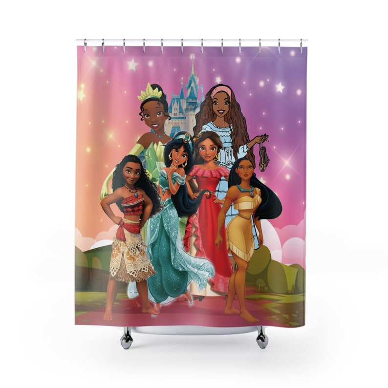 Personalized Disney Princess Shower Curtain, Custom Black Ariel Tiana ...