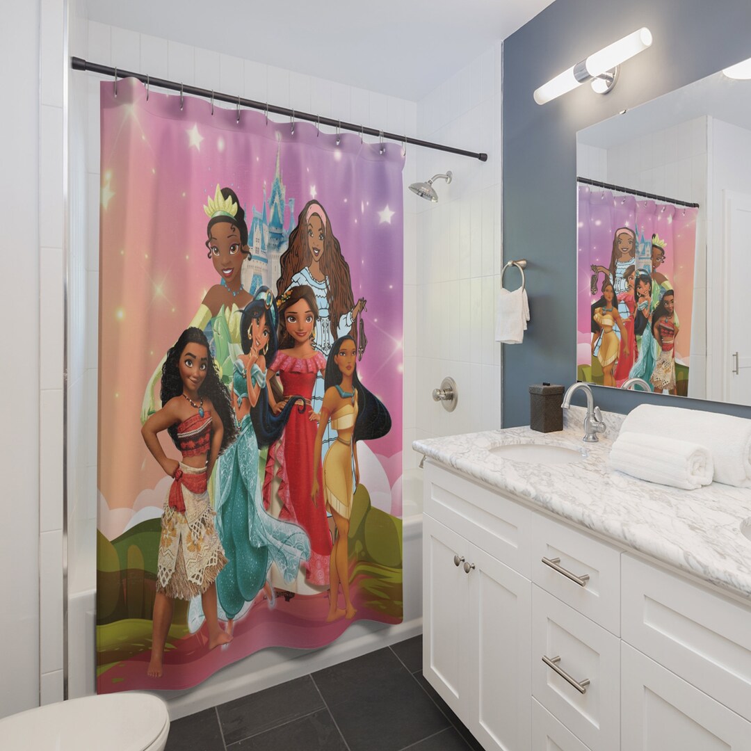 Personalized Disney Princess Shower Curtain, Custom Black Ariel Tiana ...