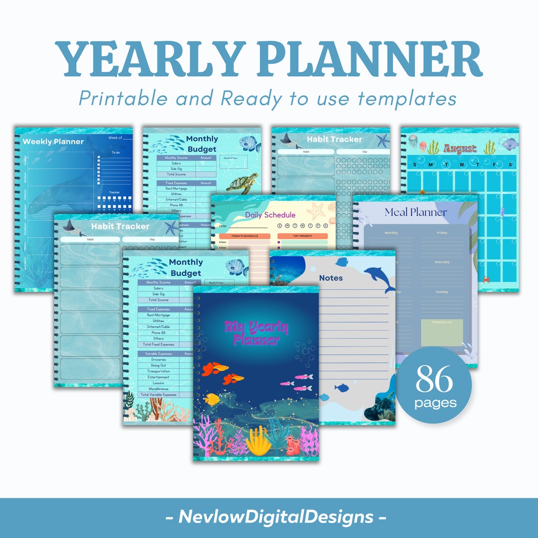 Ocean Theme Yearly Planner, Print Planner Kit, Ocean Planner Kit, Under ...