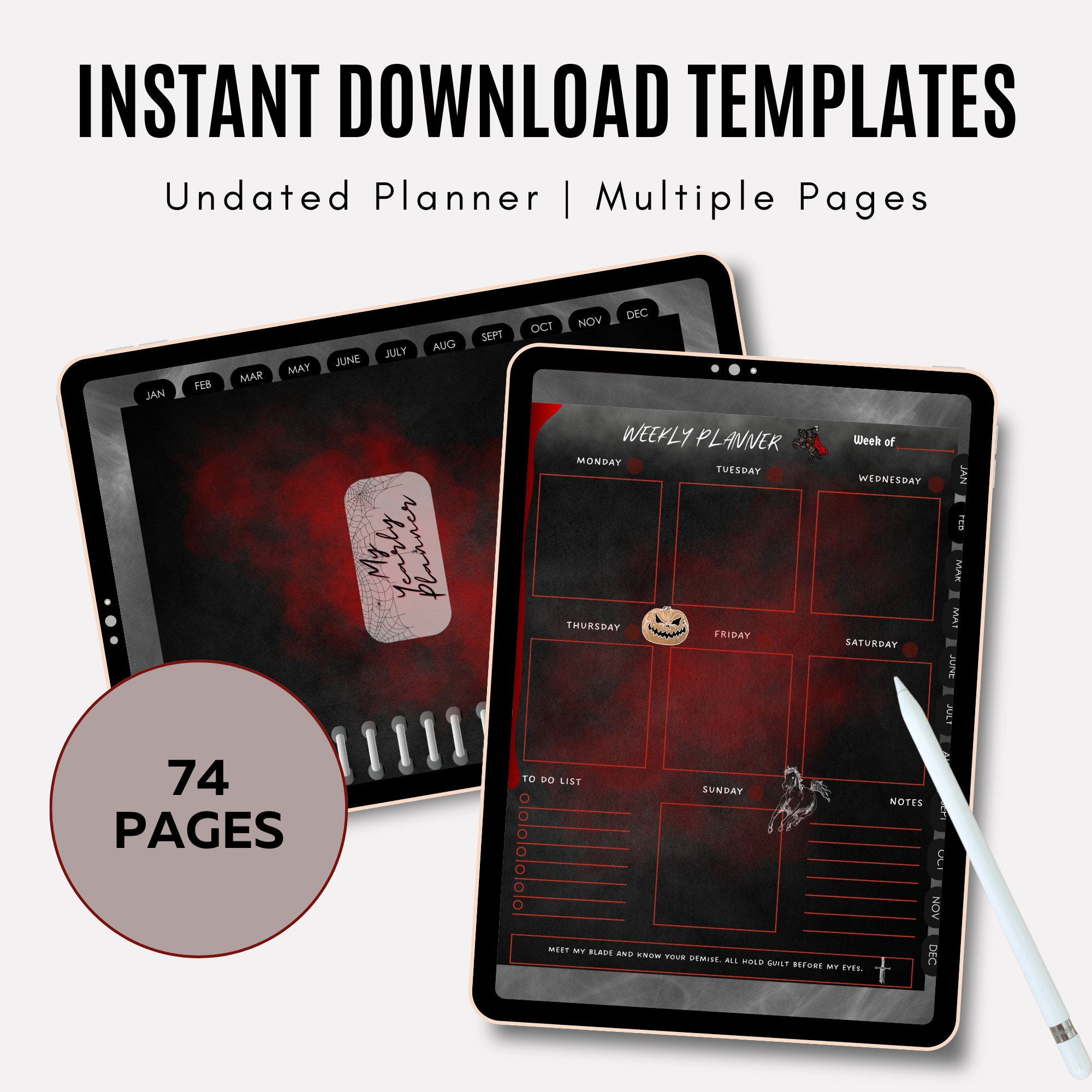 Horror Movie Planner, Printable Yearly, Weekly, Monthly (instant ...