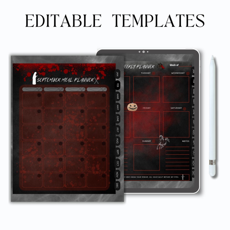 Horror Movie Planner, Printable Yearly, Weekly, Monthly (instant ...