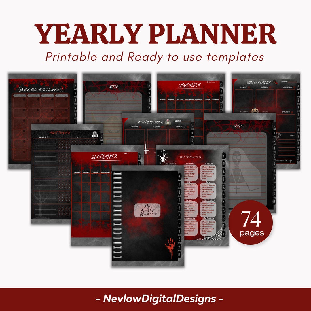 Horror Movie Planner, Printable Yearly, Weekly, Monthly (instant ...