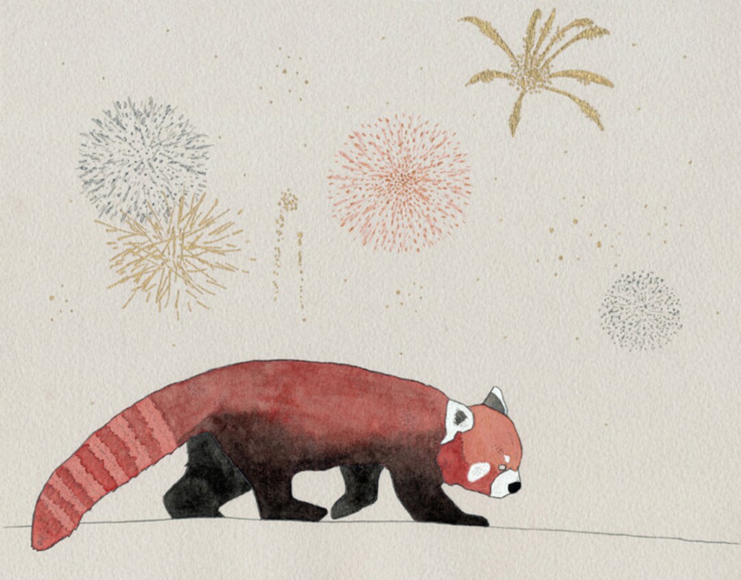 Red Panda Fireworks Print - Etsy