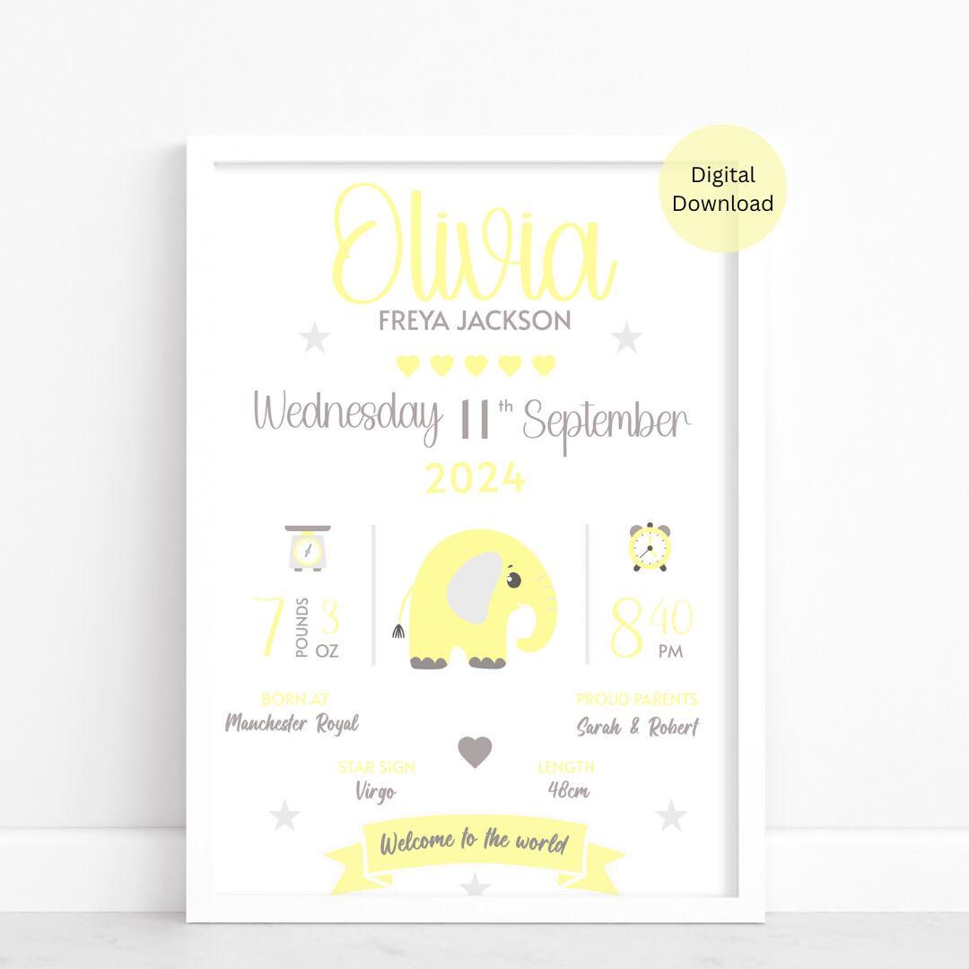 Personalised Newborn Birth Stats Poster Modern Welcome to the World ...