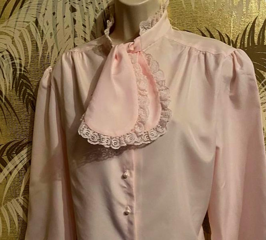 80s Vintage Pink Ruffle Ascot Scarf Tie Front RHAPSODY Blouse ~ High ...