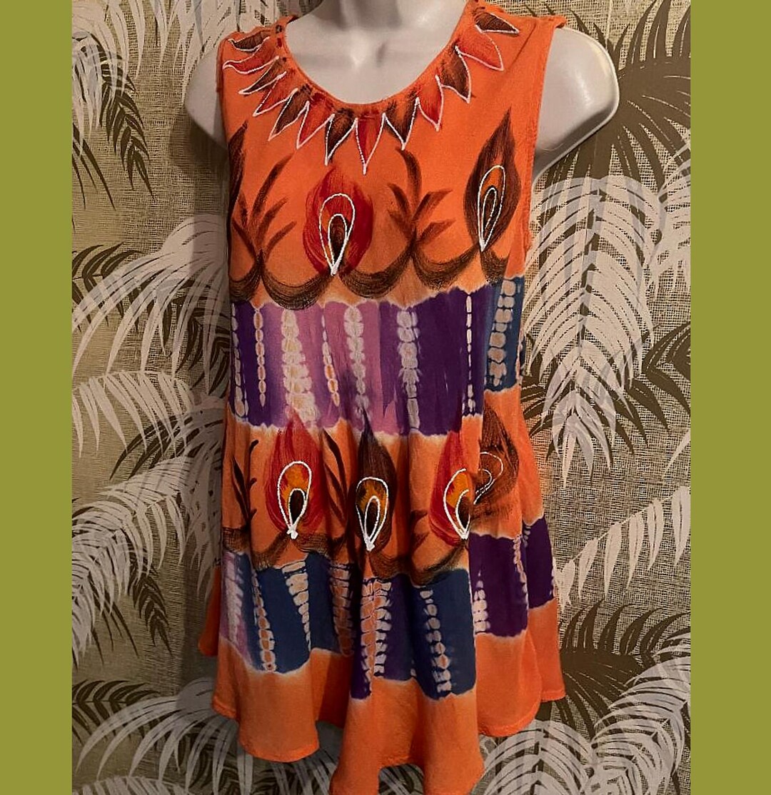 Orange Tie Dye Hand Painted Long Tunic Top // Free Size Beach Cover up ...