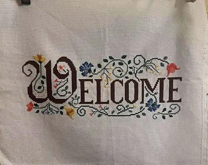 Vintage WELCOME Crossstitch | Cottagecore Art House Decor - Etsy