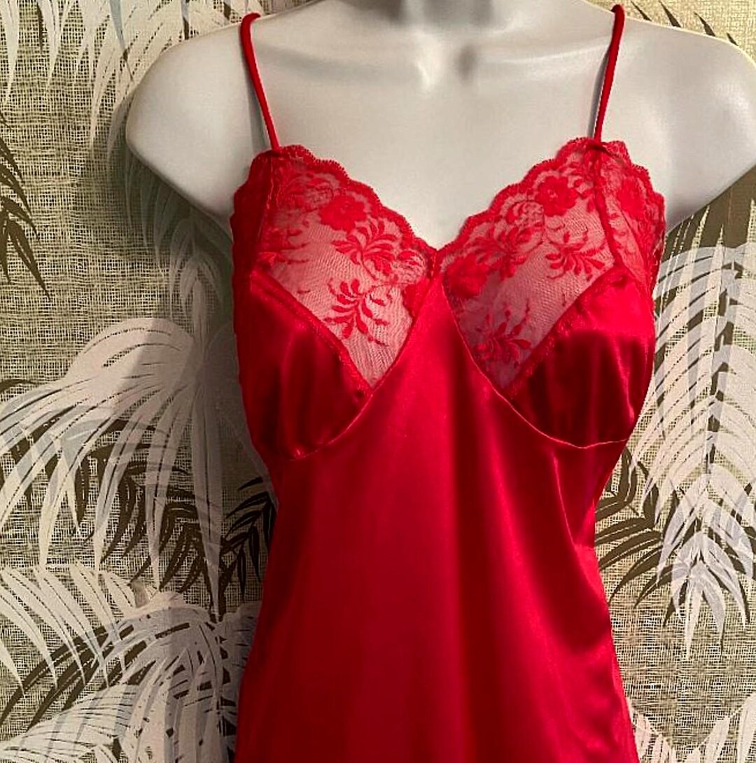 Vintage 70s Texsheen Antron III Nylon Tricot Camisole Cherry Red ...