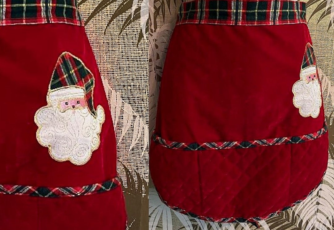 Vintage 50s Red Velvet and Plaid Flannel Christmas Santa Apron - Etsy