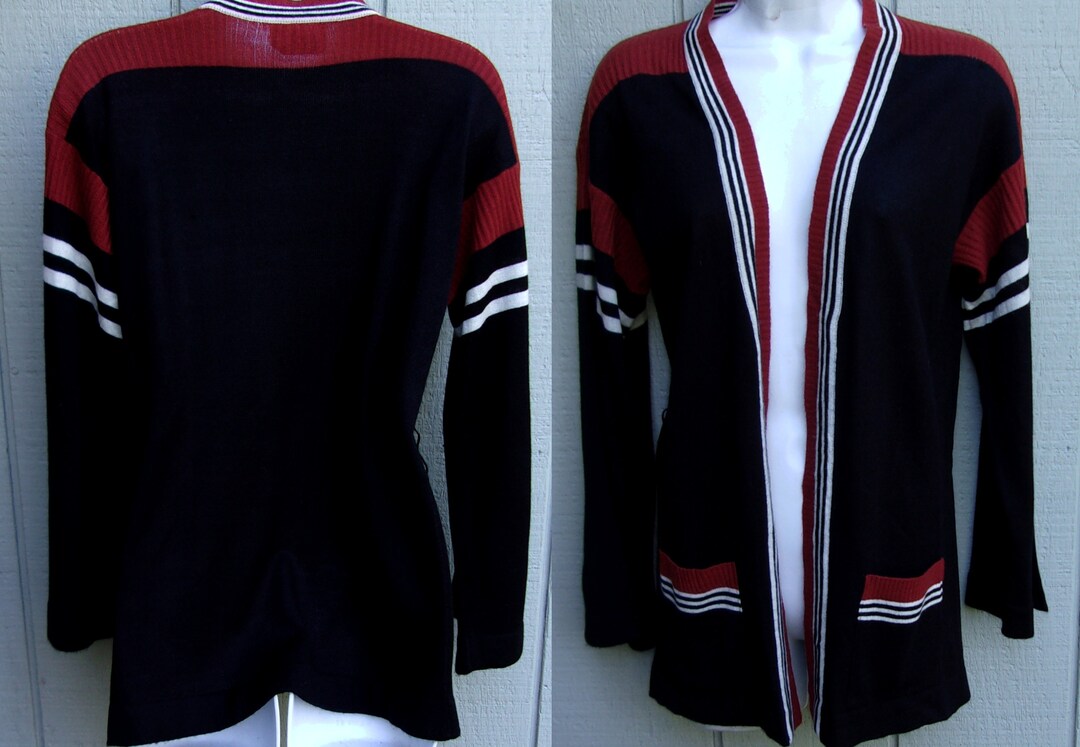Vintage 70s KIMLON Arpegio Inspired Cardigan Sweater / Black With Rust ...
