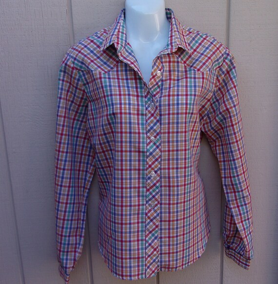 70s Vintage Pykettes PLAID Blouse / 1970s Perma Press… - Gem