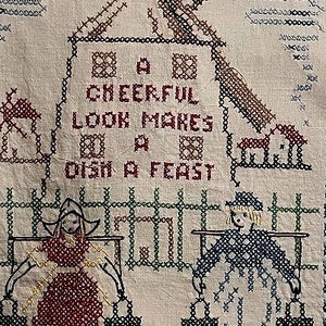 Vintage Dutch Country Decor Cross Stitch Embroidered Girl and Boy ...