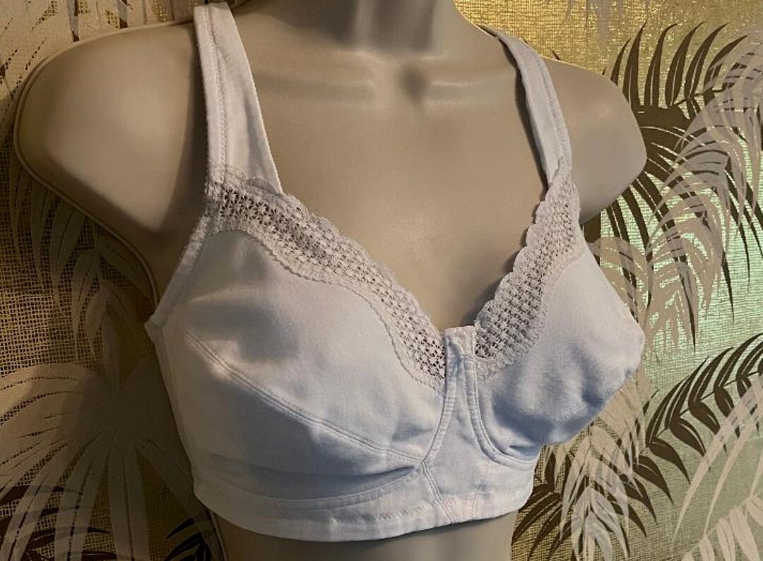 Vintage Cotton Knit Bra Size 42C / White Soft Cotton Lined Shape Brassiere Foundation Garment 42 ...