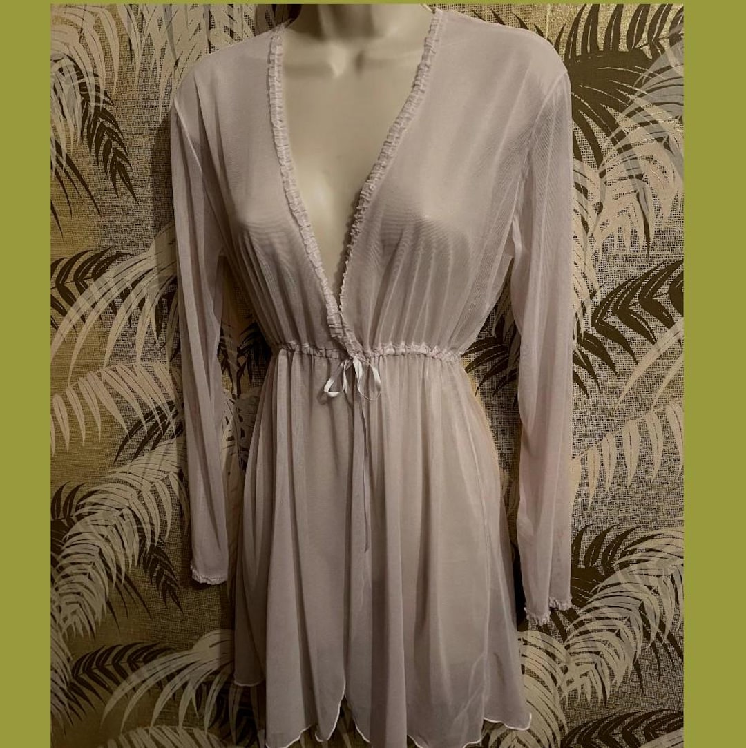 80s Vintage Sheer Nylon Mesh Short Mini Babydoll Robe / Size Sml 6 - 8 ...
