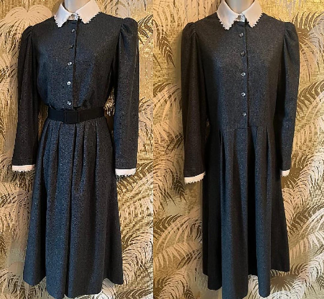 80s Vintage Gray and Black Salt and Pepper Herringbone Wednesday Addams ...