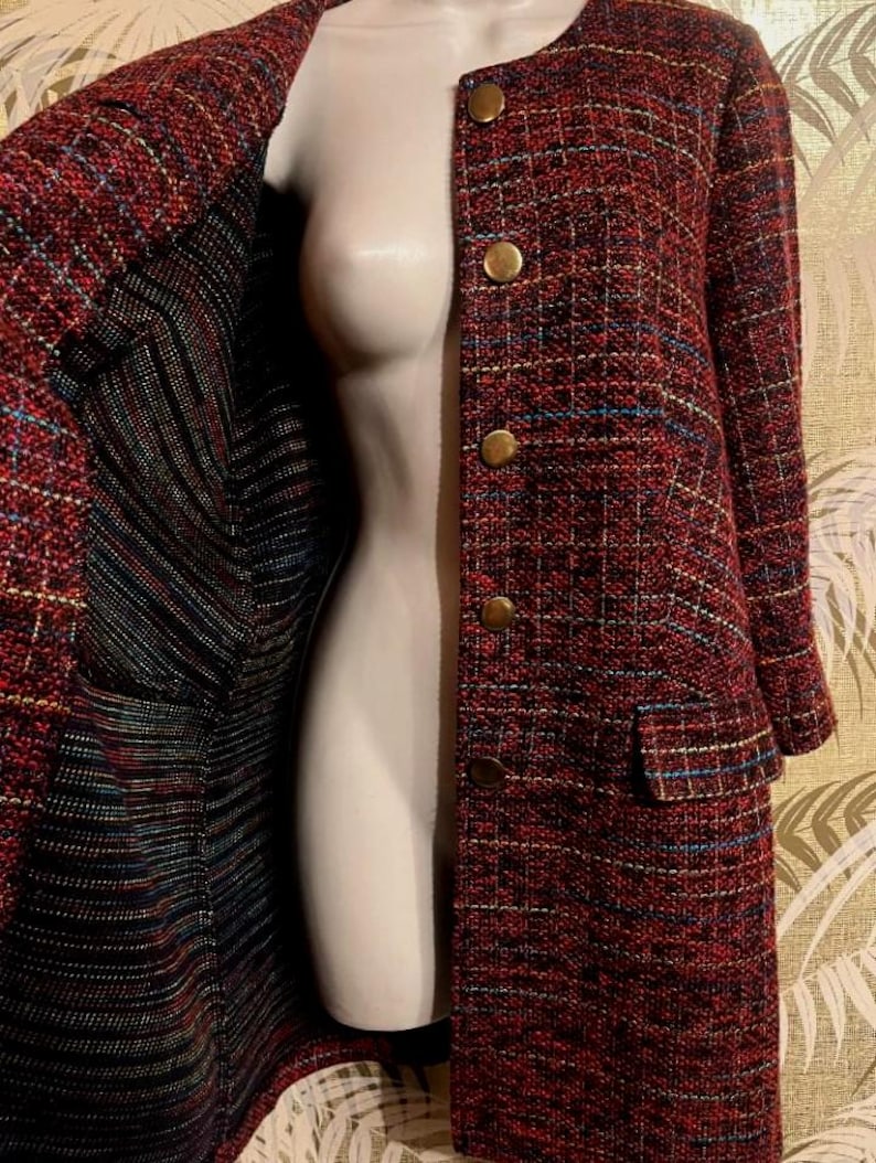Y2K Red Tweed Coat ~ NYCC Multicolor Long Jacket - Etsy
