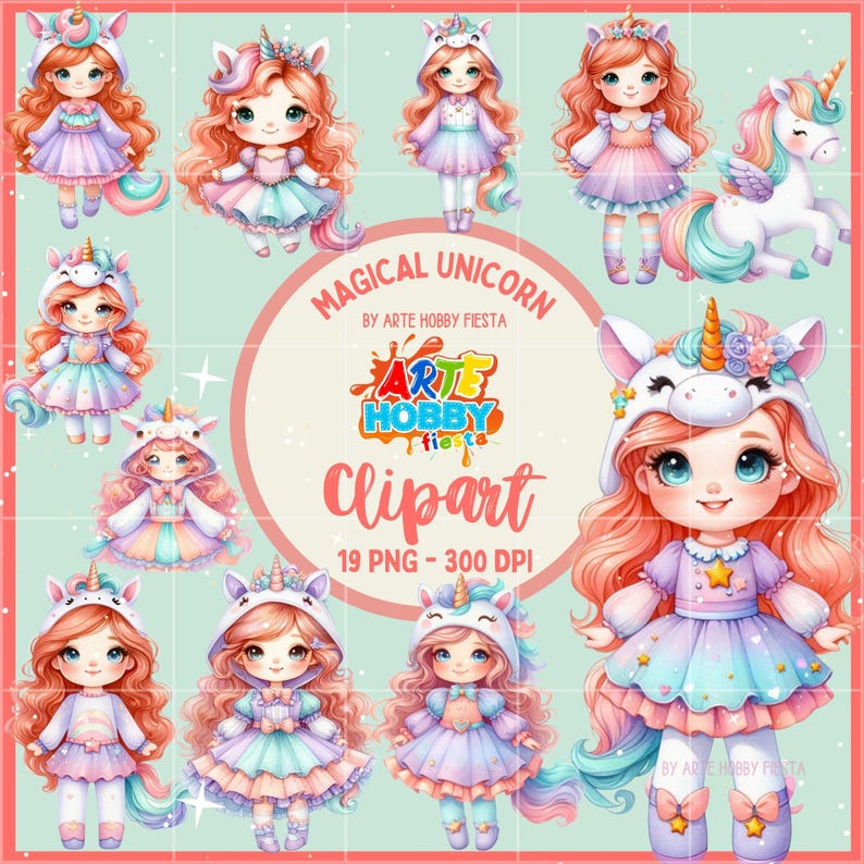 Magical Unicorn Girls Clipart Watercolor - Etsy