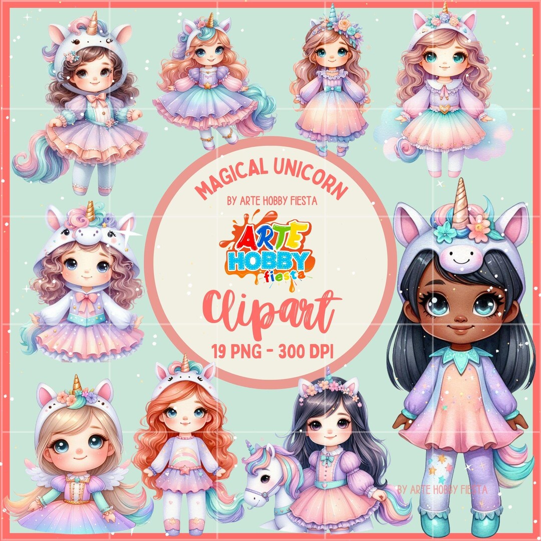 Magical Unicorn Girls Clipart Watercolor - Etsy