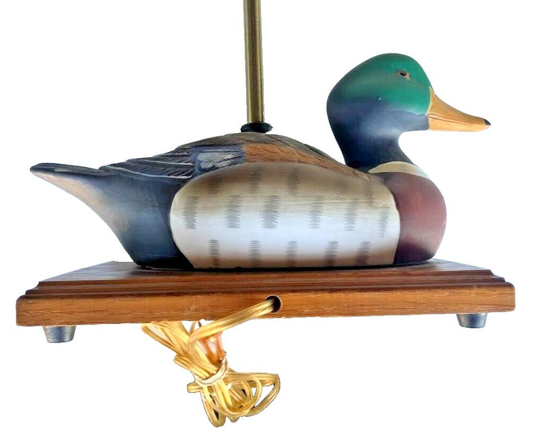Vintage Mallard Duck Electric Table Lamp With Wooden Base Rustic Cabin ...