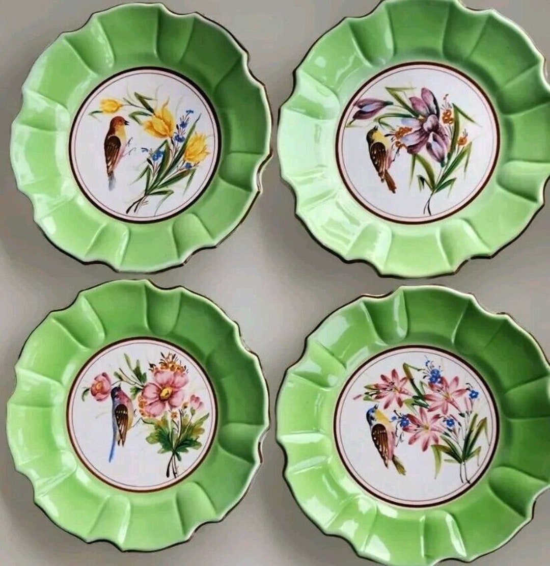 Four Vintage Hand Painted Italian Plates Bird Italy 8 Majolica - Etsy