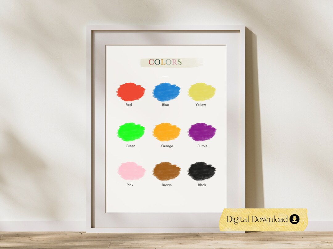 Educational Watercolor Color Poster, Nursery Wall Print, Playroom Wall ...
