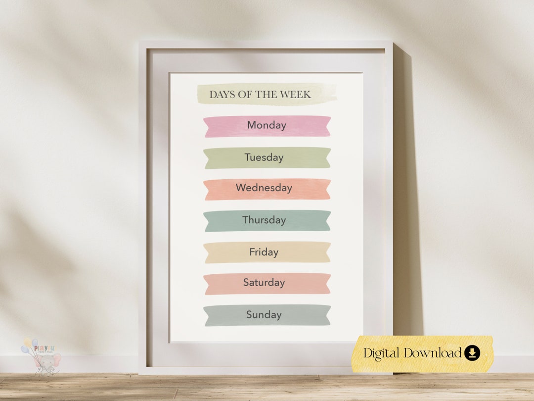 Days of the Week, Educational Poster, Nursery Wall Print, Playroom ...