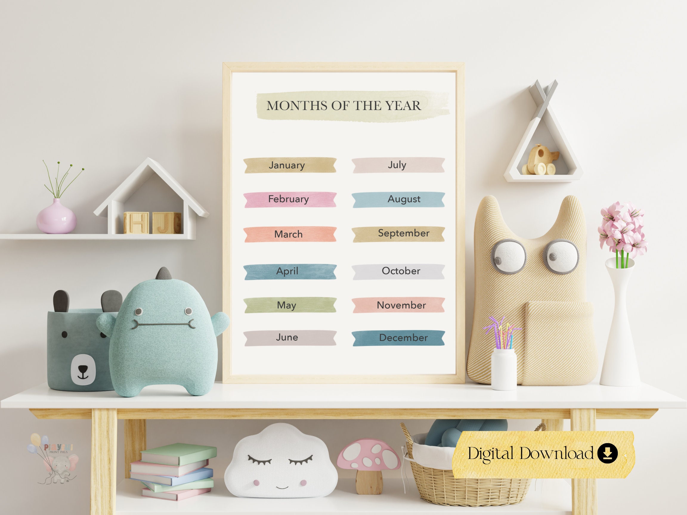 Months of the Year, Educational Poster, Nursery Wall Print, Playroom ...