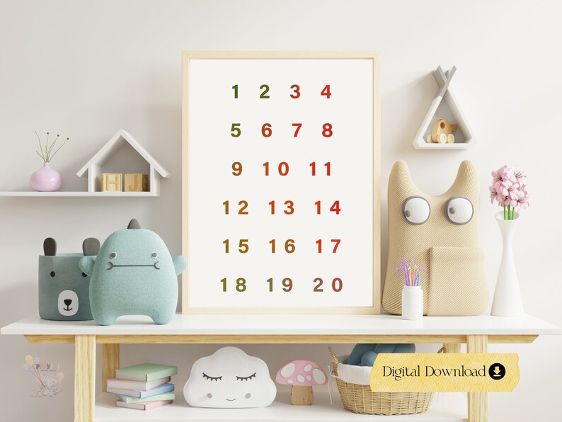 1-20 Numbers Poster, Kids Number Poster, Nursery Wall Print, Playroom ...