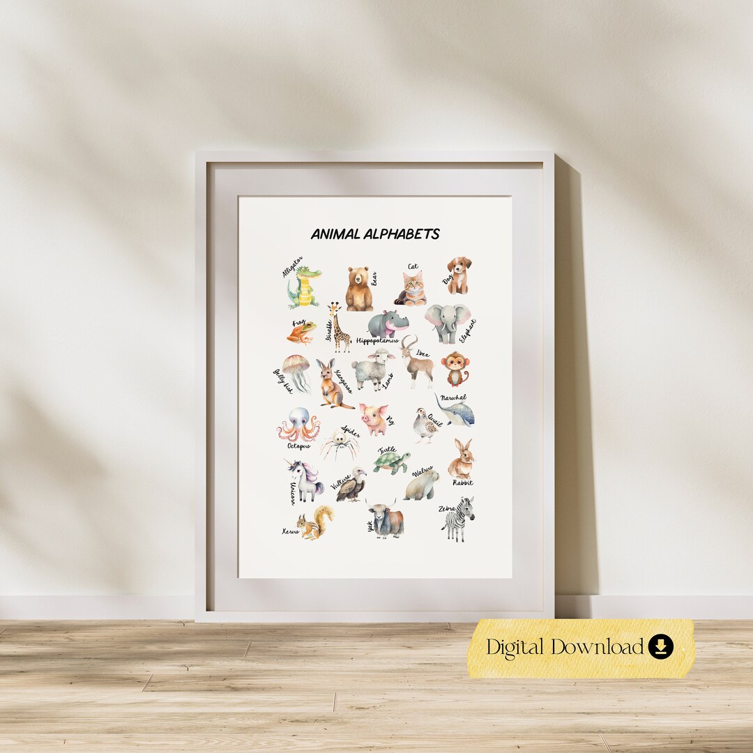 Animal Alphabet, Watercolor Alphabet Poster, ABC Poster, Montessori ...