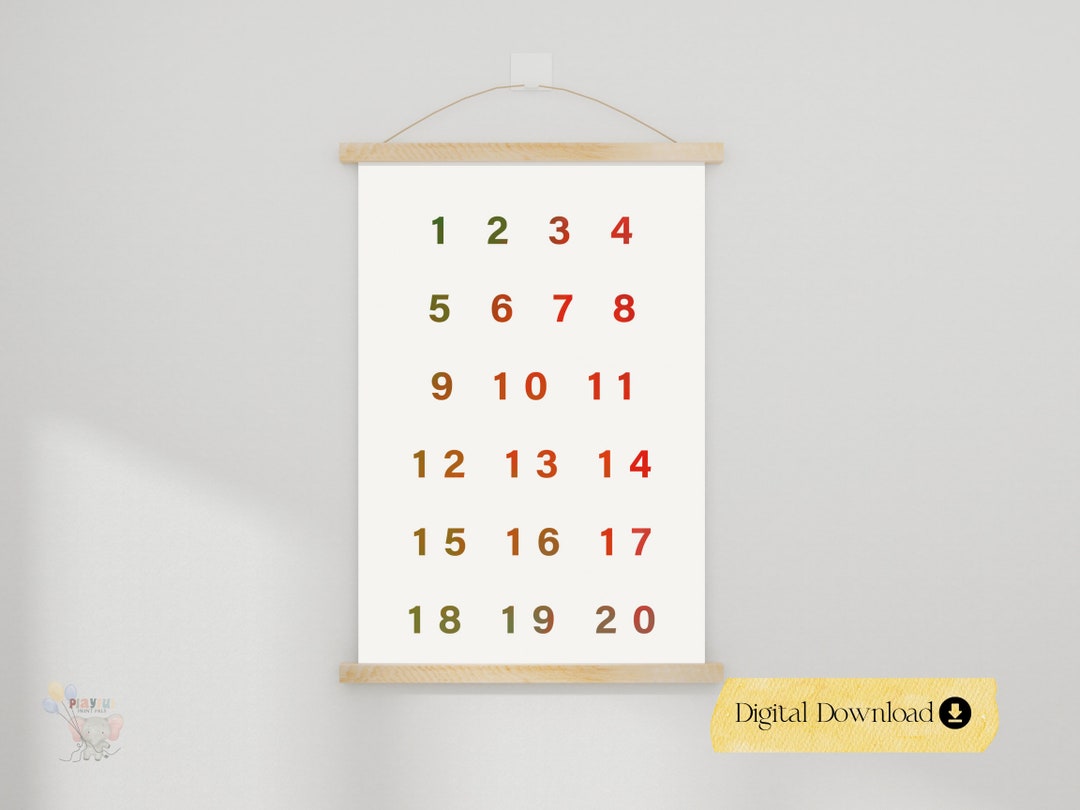 1-20 Numbers Poster, Kids Number Poster, Nursery Wall Print, Playroom ...