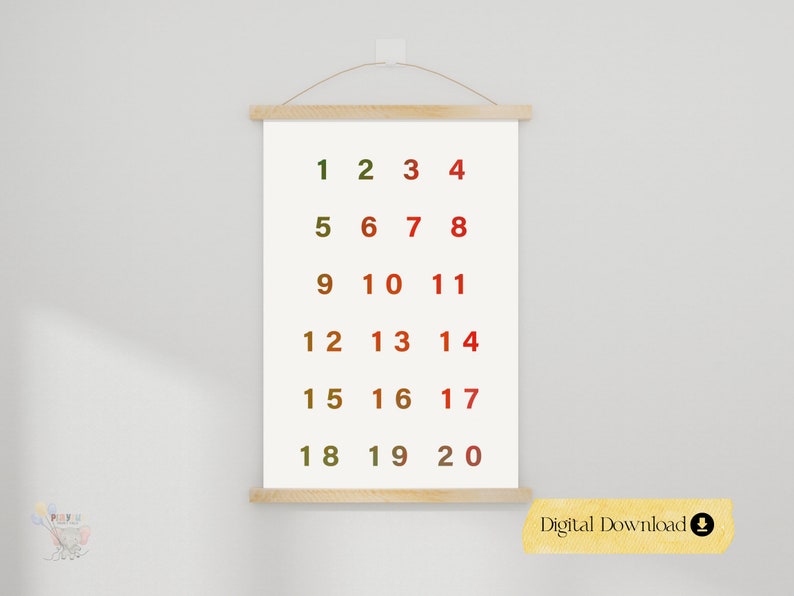 1-20 Numbers Poster, Kids Number Poster, Nursery Wall Print, Playroom ...