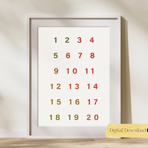 1-20 Numbers Poster, Kids Number Poster, Nursery Wall Print, Playroom ...