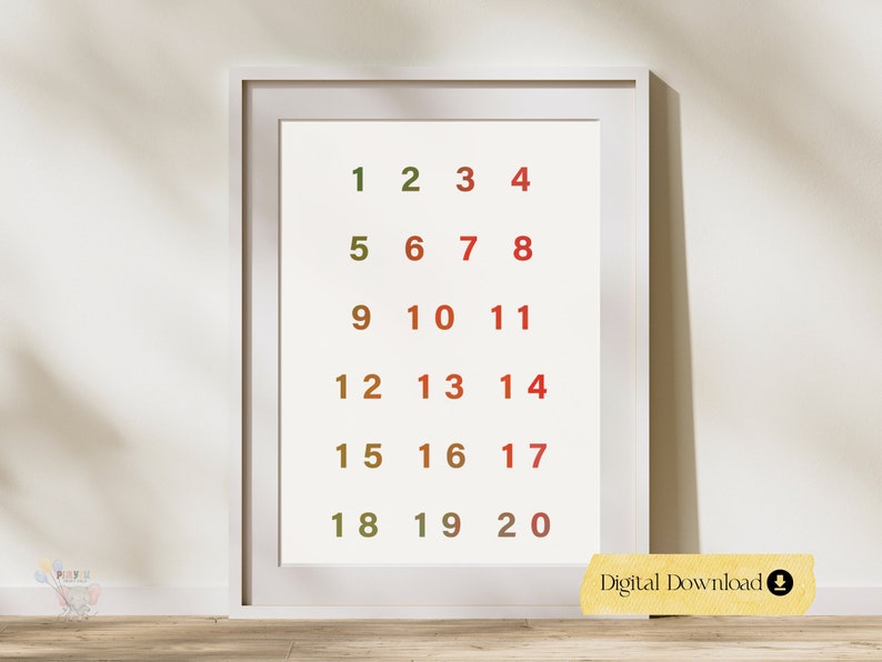 1-20 Numbers Poster, Kids Number Poster, Nursery Wall Print, Playroom ...