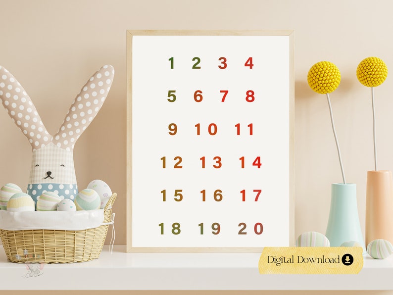 1-20 Numbers Poster, Kids Number Poster, Nursery Wall Print, Playroom ...