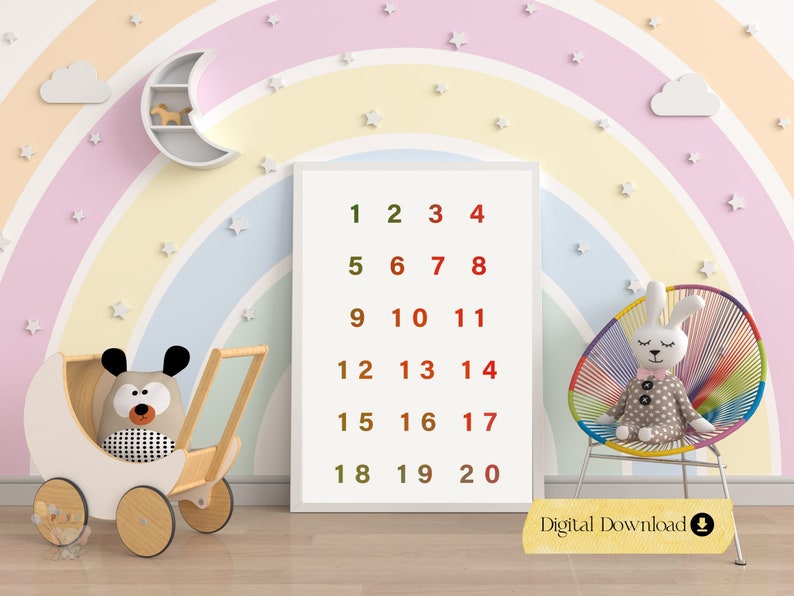 1-20 Numbers Poster, Kids Number Poster, Nursery Wall Print, Playroom ...